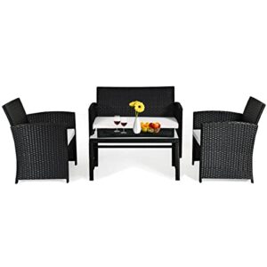 wykdd 4pcs patio rattan furniture conversation set cushioned sofa table garden single sofa