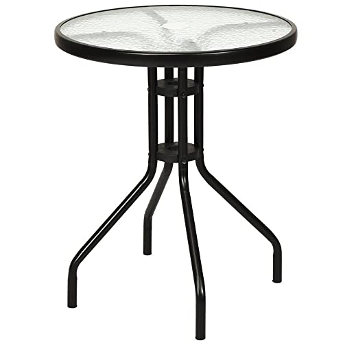 WYKDD 3 PCS Bistro Conversation Patio Pub Dining Set W/ 2 Folding Chairs & Glass Table Round Table