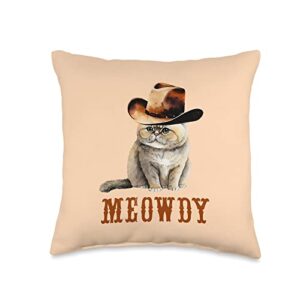 meowdy funny cat lover cowboy texas southern meowdy howdy funny cat lover cowboy southern texas western throw pillow, 16x16, multicolor