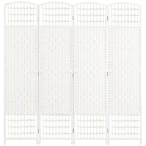 HOMCOM 4 Panel Room Divider, Folding Privacy Screen, 5.6' Room Separator, Wave Fiber Freestanding Partition Wall Divider for Rooms, Home, Office, White