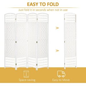 HOMCOM 4 Panel Room Divider, Folding Privacy Screen, 5.6' Room Separator, Wave Fiber Freestanding Partition Wall Divider for Rooms, Home, Office, White