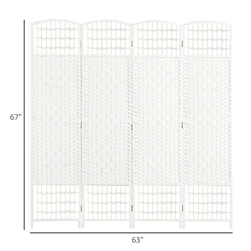 HOMCOM 4 Panel Room Divider, Folding Privacy Screen, 5.6' Room Separator, Wave Fiber Freestanding Partition Wall Divider for Rooms, Home, Office, White