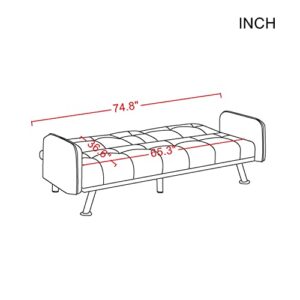 ERDAYE Folding Modern Futon Sofa Loveseat Convertible Sleeper Couch Bed for Living Room Apartment Small Space Furniture Sets with 2 Cup Holders,Metal Legs, Removable Soft Square Armrest,Red