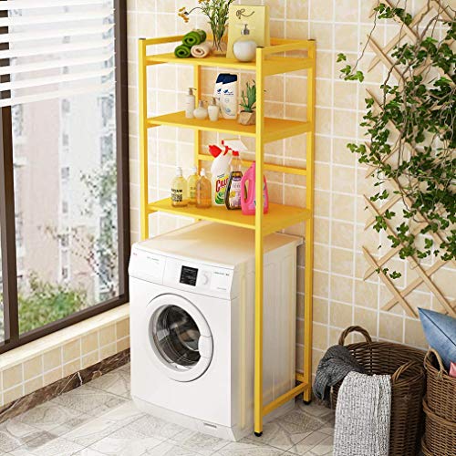 Hokcus Multi-Functional Shelf Washer Storage Frames for Over Toilet,Bathroom Shelf Over Washinghine Storage with Adjustable Foot Pad Storage Shelf for Shampoo Toiletries/Yellow Fra