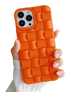 ginkgonut compatible with iphone 14 pro case for women/girls, cute 3d laid desgin soft silicone shockproof raised bumper corners case for iphone 14 pro（orange）