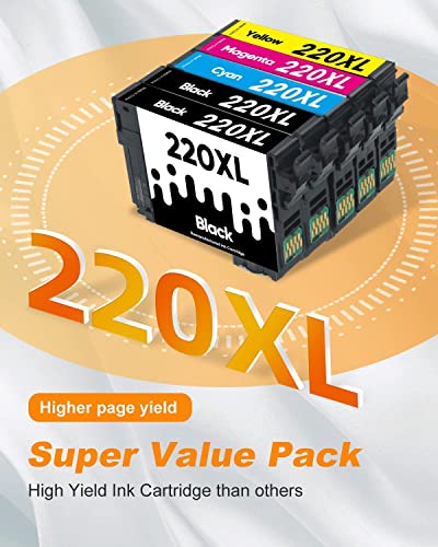 220XL Ink Cartridges Remanufactured Ink Cartridge Replacement for Epson 220 XL T220XL to use with WF-2760 WF-2750 WF-2650 WF-2630 XP-420 XP-320 XP-424 (2 Black, 1 Cyan, 1 Magenta, 1 Yellow 5 Pack)