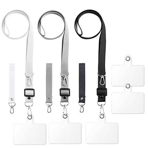 Phone Lanyard,3 Pack Universal Crossbody Cell Phone Neck Strap-3× Phone Crossbody Lanyard,3× Wrist Phone Strap and 5× Phone Patches with Most Smartphones(Black+Darkgray + White)