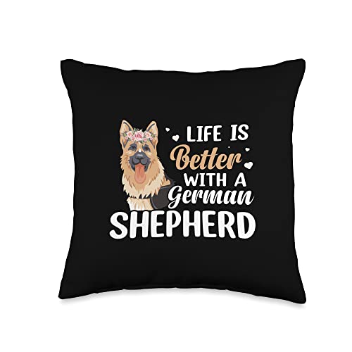 German Shepherd Dog Gift Design Ideas Life is Better with a German Shepherd Dog Funny Saying Throw Pillow, 16x16, Multicolor