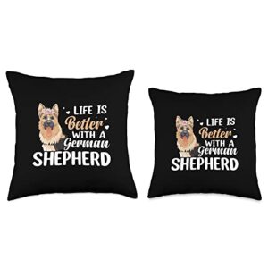 German Shepherd Dog Gift Design Ideas Life is Better with a German Shepherd Dog Funny Saying Throw Pillow, 16x16, Multicolor