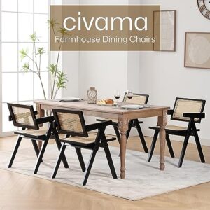 civama Rattan Dining Chairs Set of 2, Retro Woven Chairs for Dining Room Mid-Century Modern Armchairs, Breathable Rattan Back & Seat, Solid Wooden Frame, Kitchen Chairs for Home Restaurant, Black