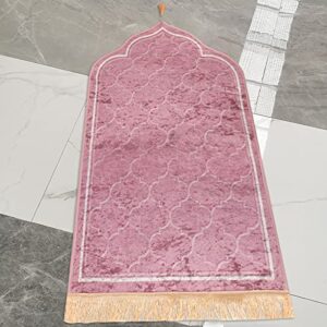 QQXX Prayer Blanket,Thick Soft Velvet Turkish Design,Luxury Prayer mat Rug for Men and Women,Portable Travel Prayer mat,Simple Pocket Prayer Rug,Great Islamic Ramadan Gift (Pink), Pink