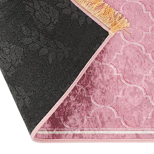 QQXX Prayer Blanket,Thick Soft Velvet Turkish Design,Luxury Prayer mat Rug for Men and Women,Portable Travel Prayer mat,Simple Pocket Prayer Rug,Great Islamic Ramadan Gift (Pink), Pink