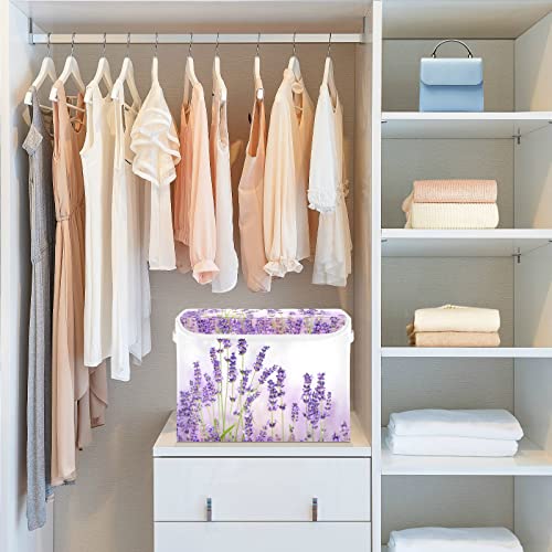 WELLDAY Lavender Flowers Storage Baskets Foldable Cube Storage Bin with Lids and Handle, 16.5x12.6x11.8 In Storage Boxes for Toys, Shelves, Closet, Bedroom, Nursery