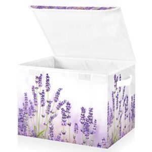 WELLDAY Lavender Flowers Storage Baskets Foldable Cube Storage Bin with Lids and Handle, 16.5x12.6x11.8 In Storage Boxes for Toys, Shelves, Closet, Bedroom, Nursery