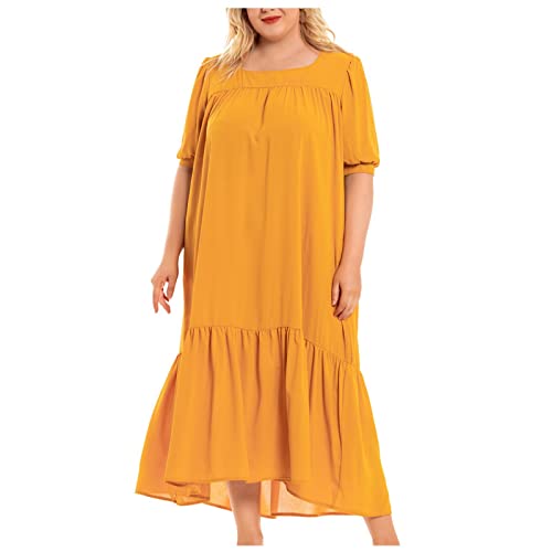 Casual Summer Dresses for Women, Vestidos para Mujer Casuales Y Elegantes Maxi Dresses Women 2023 Beach Dresses Casual Wrap Sundresses Dresses Maxi V Neck Ruffle Long Sleeve (3XL, Yellow)