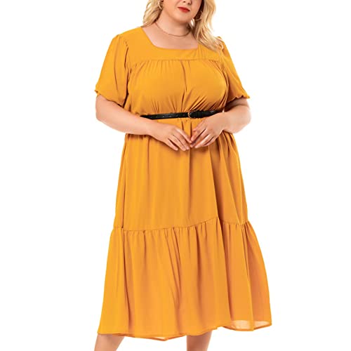 Casual Summer Dresses for Women, Vestidos para Mujer Casuales Y Elegantes Maxi Dresses Women 2023 Beach Dresses Casual Wrap Sundresses Dresses Maxi V Neck Ruffle Long Sleeve (3XL, Yellow)