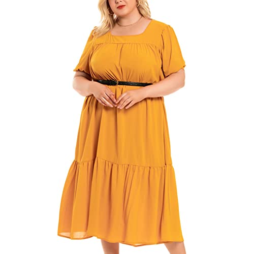 Casual Summer Dresses for Women, Vestidos para Mujer Casuales Y Elegantes Maxi Dresses Women 2023 Beach Dresses Casual Wrap Sundresses Dresses Maxi V Neck Ruffle Long Sleeve (3XL, Yellow)