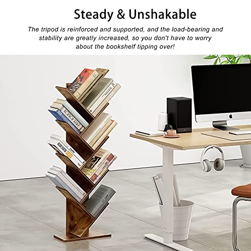 PRIJESSE 9 Shelf Tree Bookshelf, Retro Wood Bookcase, Free-Standing Storage Shelves Books Holder Organizer for Living Room, Bedroom, Kid's Room, Home Office