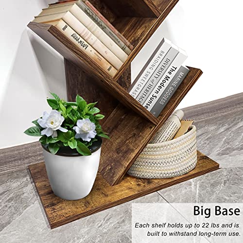 PRIJESSE 9 Shelf Tree Bookshelf, Retro Wood Bookcase, Free-Standing Storage Shelves Books Holder Organizer for Living Room, Bedroom, Kid's Room, Home Office