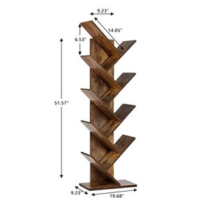 PRIJESSE 9 Shelf Tree Bookshelf, Retro Wood Bookcase, Free-Standing Storage Shelves Books Holder Organizer for Living Room, Bedroom, Kid's Room, Home Office