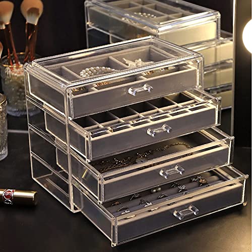 Yalych Jewelry Box Jewelry Case Clear Acrylic Jewelry Box With 4 Drawers For Earring Bangle Bracelet Necklace And Rings Storage Jewelry Organizer