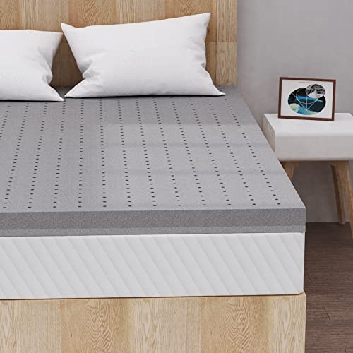 Maxzzz 2 Inch Mattress Topper Full Size, Firm Bamboo Charcoal Memory Foam Cooling Bed Mattress Topper, Ventilated Mattress Pad CertiPUR-US Certified Plush