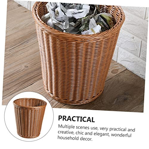 VICASKY 1pc Rattan Trash Can Woven Storage Baskets Seagrass Storage Baskets Decorative Storage Baskets Wicker Garbage Basket Fake Rattan Trash Can Garbage Containers Woven Rubbish Can