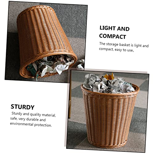 VICASKY 1pc Rattan Trash Can Woven Storage Baskets Seagrass Storage Baskets Decorative Storage Baskets Wicker Garbage Basket Fake Rattan Trash Can Garbage Containers Woven Rubbish Can