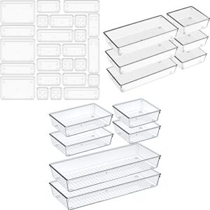 37 pcs large clear plastic drawer organizer set, non-slip/crack bathroom vanity drawer organizer trays dividers, versatile storage bins for makeup, jewelry and office, desk, bathroom, bedroom, kitchen