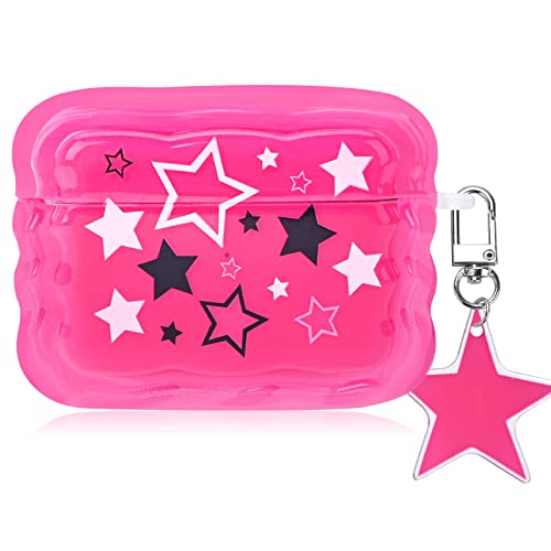 Mainrenka Cute Kawaii AirPod Pro Case Pink Stars Aesthetic Design with Keychain for Girls and Women