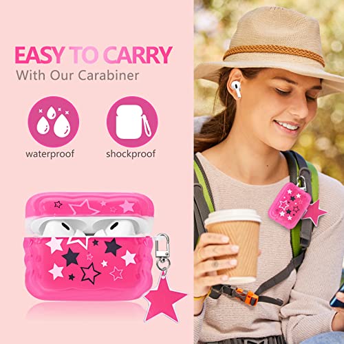 Mainrenka Cute Kawaii AirPod Pro Case Pink Stars Aesthetic Design with Keychain for Girls and Women