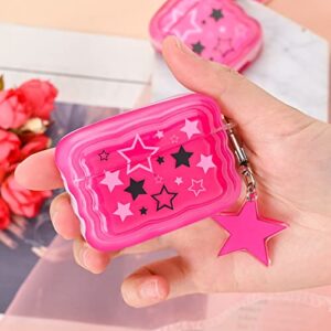 Mainrenka Cute Kawaii AirPod Pro Case Pink Stars Aesthetic Design with Keychain for Girls and Women