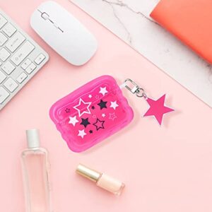 Mainrenka Cute Kawaii AirPod Pro Case Pink Stars Aesthetic Design with Keychain for Girls and Women