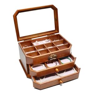 yalych solid wood jewelry box box 3 layer jewelry display storage case for earring ring necklace bracelet jewellery case jewelry organizer