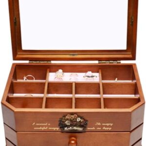 Yalych Solid Wood Jewelry Box Box 3 Layer Jewelry Display Storage Case For Earring Ring Necklace Bracelet jewellery case Jewelry Organizer