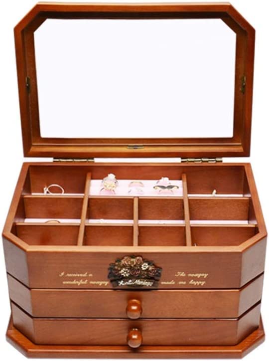 Yalych Solid Wood Jewelry Box Box 3 Layer Jewelry Display Storage Case For Earring Ring Necklace Bracelet jewellery case Jewelry Organizer