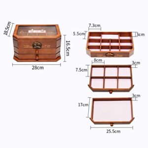 Yalych Solid Wood Jewelry Box Box 3 Layer Jewelry Display Storage Case For Earring Ring Necklace Bracelet jewellery case Jewelry Organizer