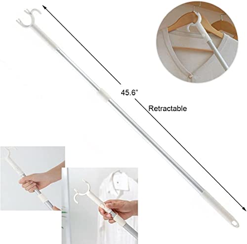 BEEY Reach Stick Long Pole Utility Hook 45" Telescoping Closet Pole Adjustable Reaching Pole Extendable Reach Pole Reaching Pole for Clothesline,Closet,Ceiling,Shelf