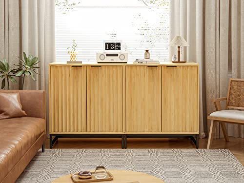 Trnnozu Bamboo 2 Door Cabinet, Buffet Sideboard Storage Cabinet, Buffet Server Console Table, Coffee Bar Accent Cabinets for Dining Room, Living Room, Kitchen, Hallway