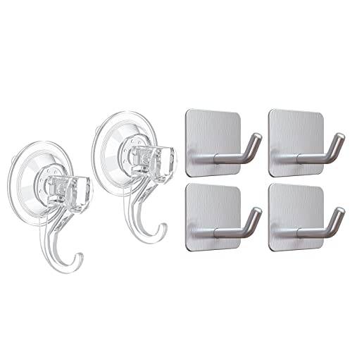 VIS'V 2 Pcs Suction Cup Hooks and 4 Pcs Adhesive Hooks