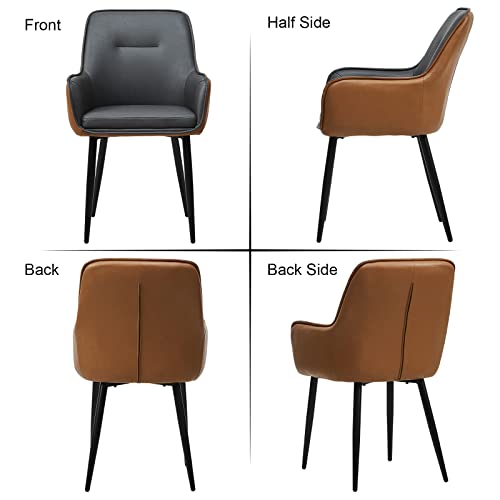 CLIPOP Mid-Century Modern Dining Chairs Set of 2, Faux Leather Living Room Accent Chair with Metal Leg, Upholstered Padded, 2 Colors Kitchen Side Chair, Leisure Armchair for Guest Lounge, Grey&Brown