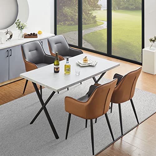 CLIPOP Mid-Century Modern Dining Chairs Set of 2, Faux Leather Living Room Accent Chair with Metal Leg, Upholstered Padded, 2 Colors Kitchen Side Chair, Leisure Armchair for Guest Lounge, Grey&Brown