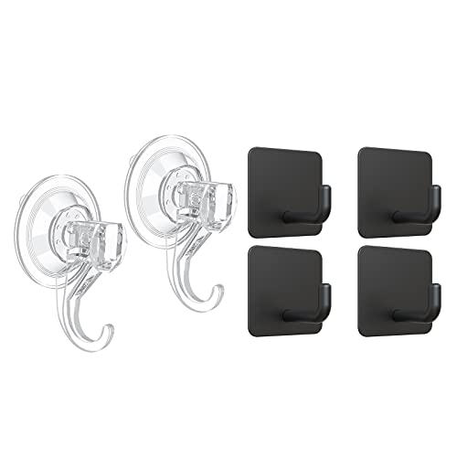 VIS'V 2 Pcs Suction Cup Hooks and 4 Pcs Adhesive Hooks