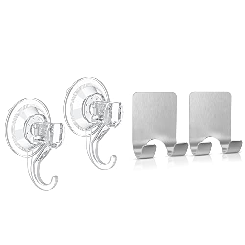 VIS'V 2 Pcs Suction Cup Hooks and 2 Pcs Adhesive Razor Hooks