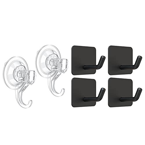 VIS'V 2 Pcs Suction Cup Hooks and 4 Pcs Adhesive Hooks