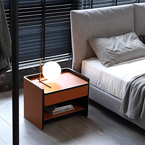 HIGOH Bedside Table Extremely Simple, Quiet Wind Bedside Table, Light Luxury, Hard Leather Living Room, Bedroom, Creative Storage Cabinet