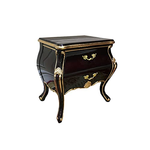 HIGOH Bedside Table Bedside Cabinet Double-Decker Drawers Bedroom lockers Corner Carved Solid Wooden feet