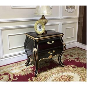 HIGOH Bedside Table Bedside Cabinet Double-Decker Drawers Bedroom lockers Corner Carved Solid Wooden feet