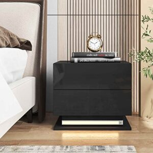 HIGOH Bedside Table Nightstand with High Gloss Drawer Led Bedside Table Metal Frame Night Stand Table with Magnetic Infrared Sensing