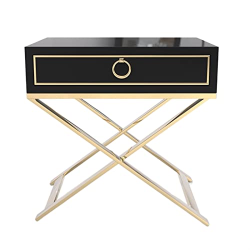 HIGOH Bedside Table Living Room Luxury Bedside Table Bedroom Metal Nightstand Small Storage Locker with Drawer Side Cabinet Home Furniture